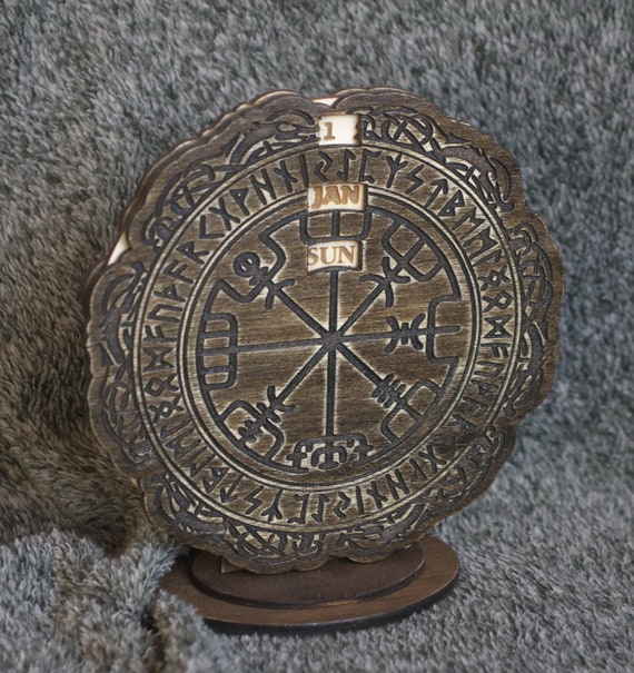 Viking Runic Compass Vegvisir Themed Wooden Perpetual | Etsy