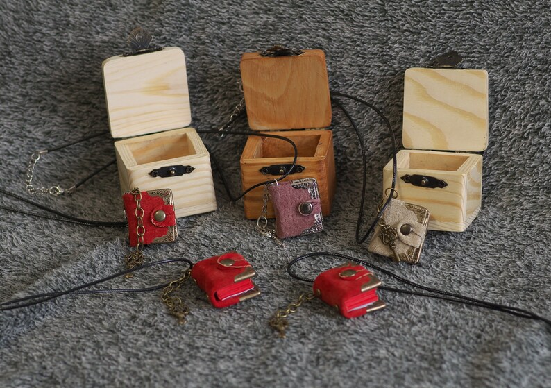 One Inch Tiny Handmade Leather Notebook Pendant in Wooden Box - Etsy