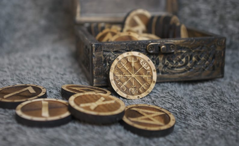 Ash Wood Elder Futhark Runes Set on Shield for Divination | Etsy