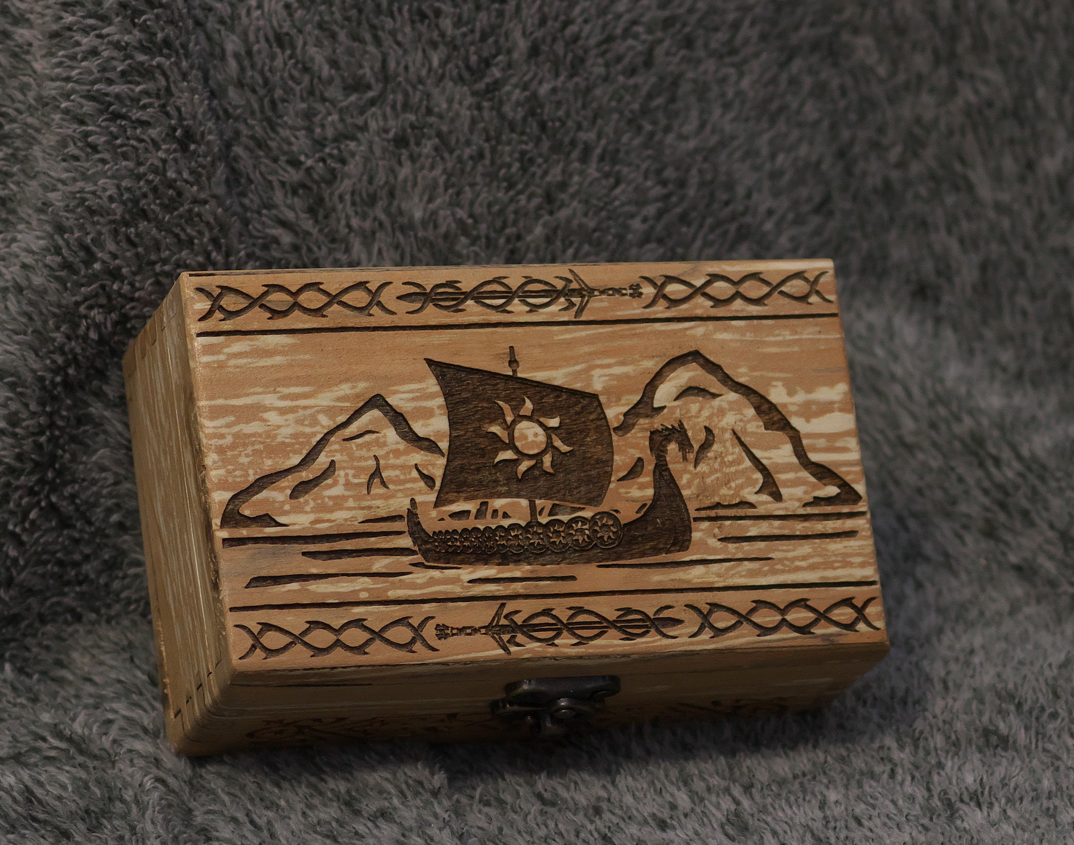 Viking themed alder wood jevelery box/casket | Etsy