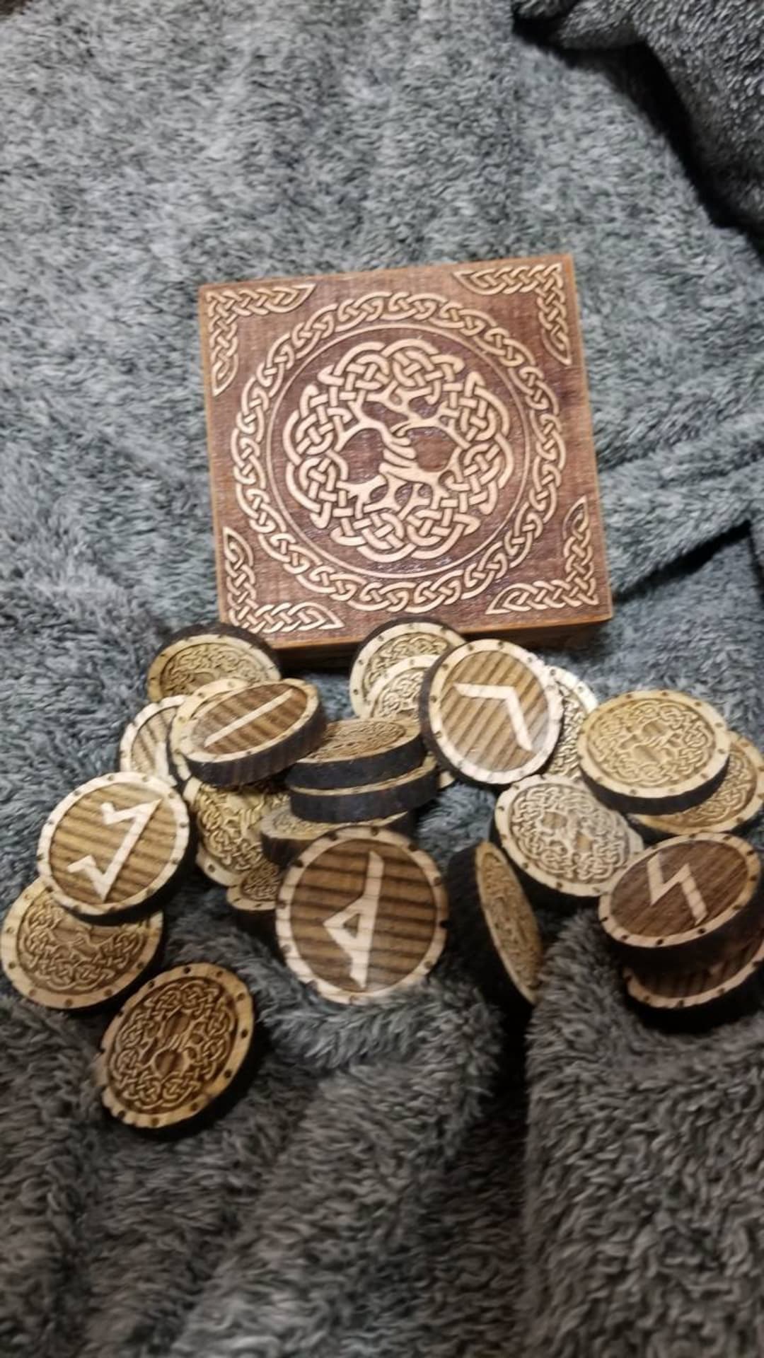 Ash Wood Elder Futhark Runes Set With Celtic Tree - for Divination ...