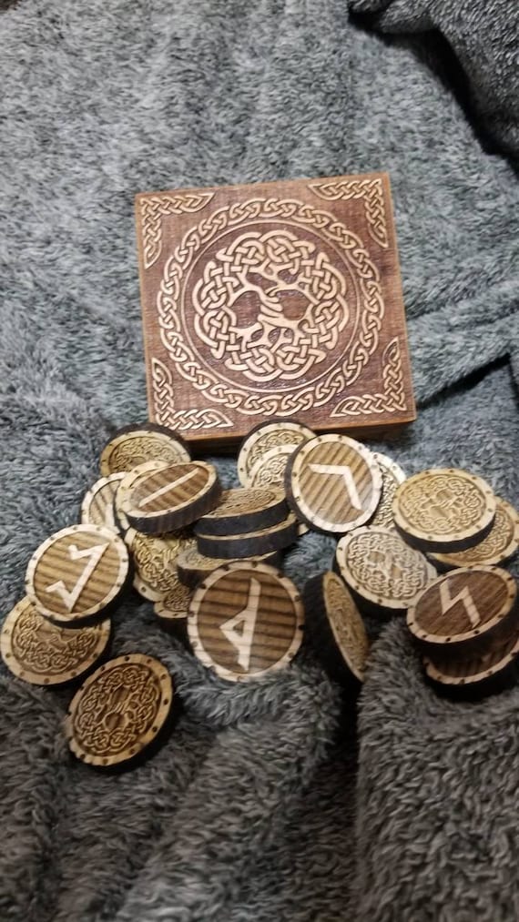 Ash Wood Elder Futhark Runes Set With Celtic Tree for - Etsy