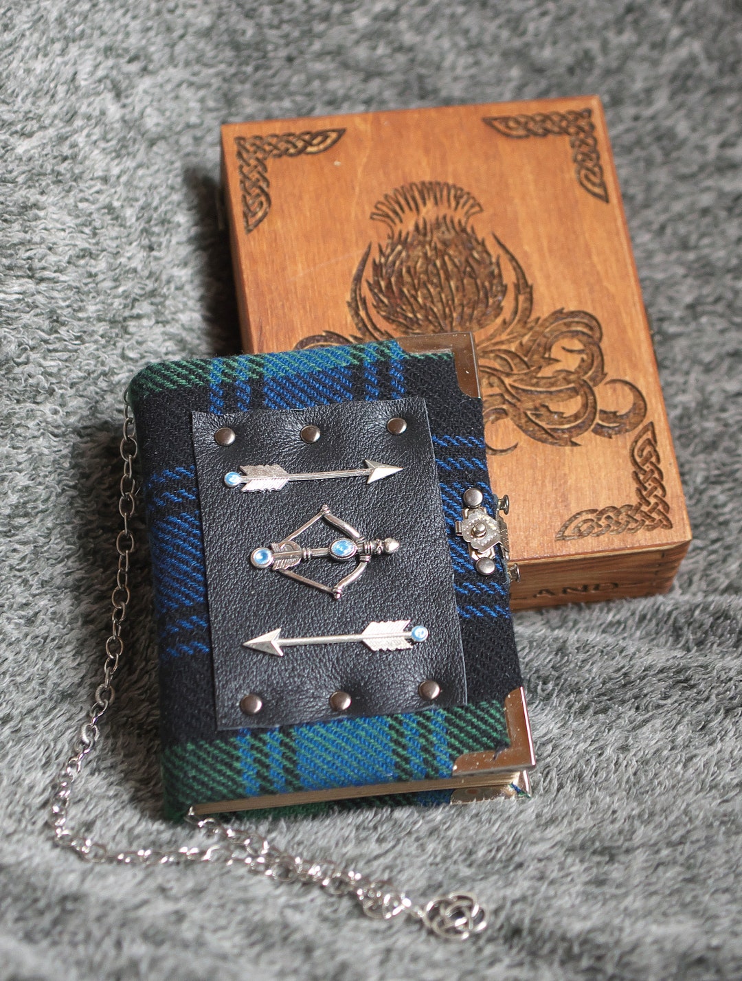 Thistle of Scotland Series Handmade Woolen Plaid Notebook in Wooden Box ...