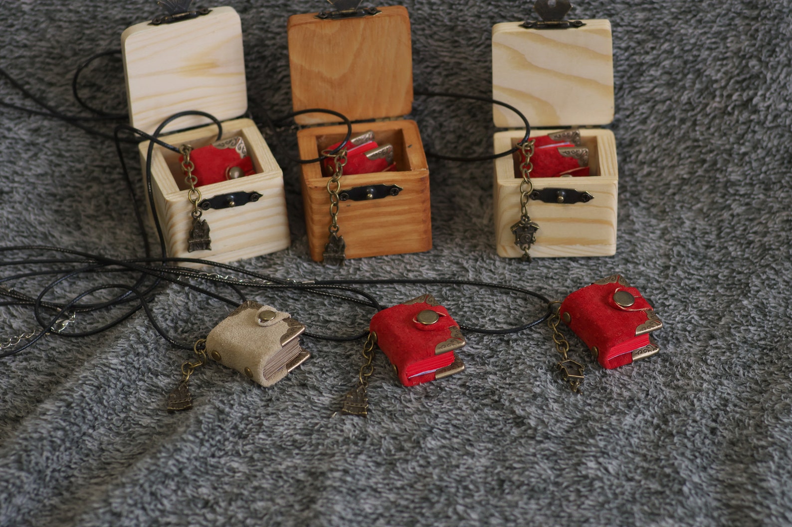 One Inch Tiny Handmade Leather Notebook Pendant in Wooden Box - Etsy