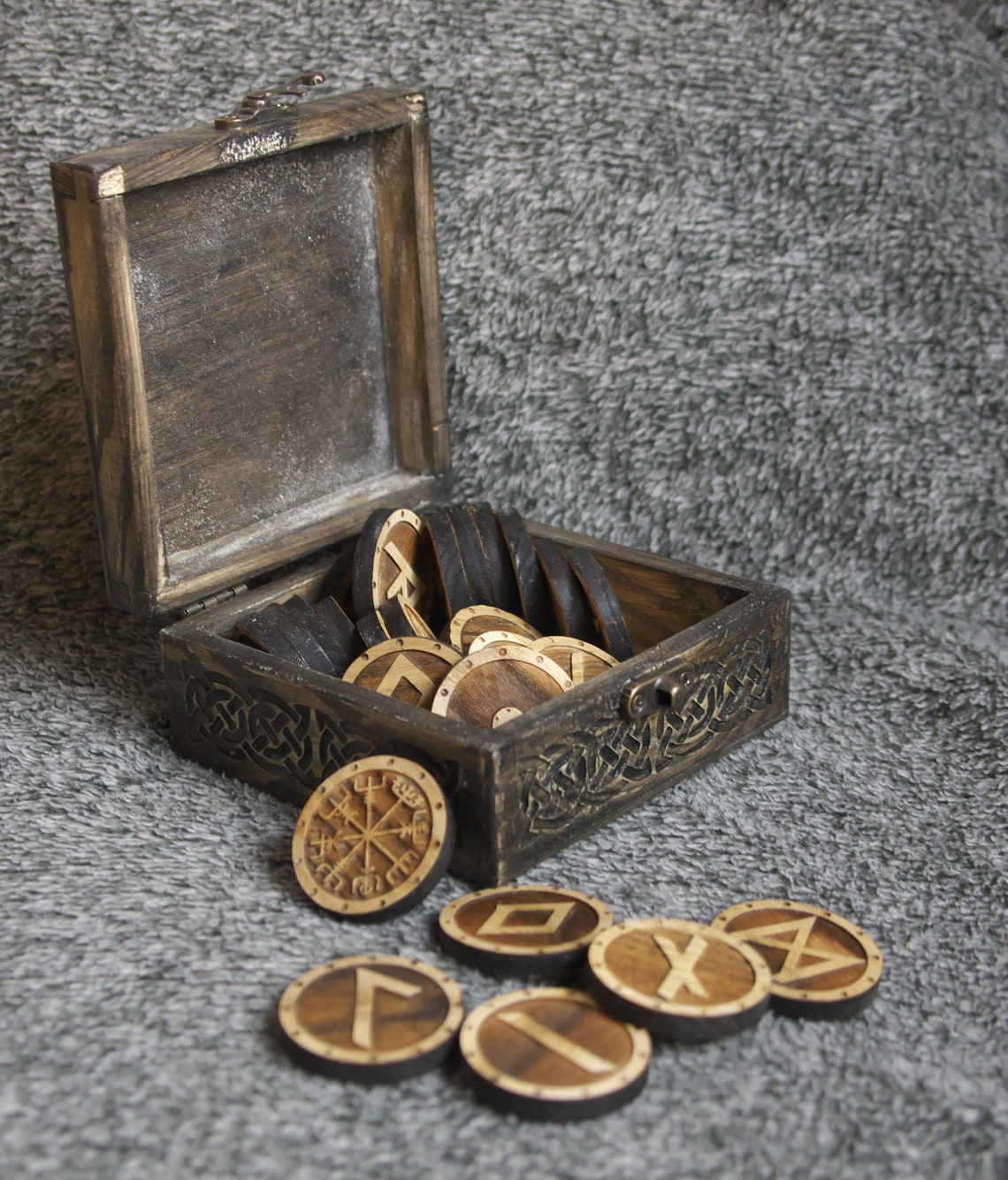 Ash Wood Elder Futhark Runes Set on Shield for Divination | Etsy
