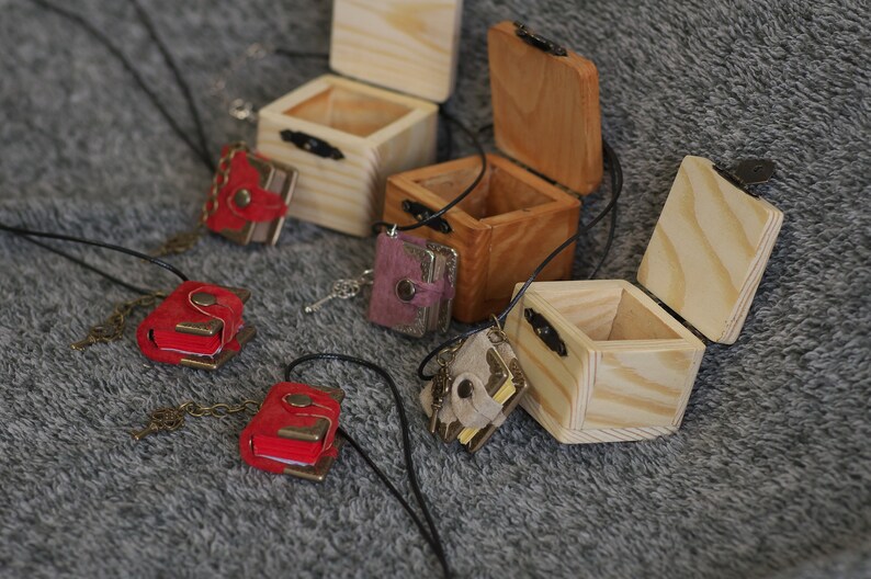 One Inch Tiny Handmade Leather Notebook Pendant in Wooden Box - Etsy