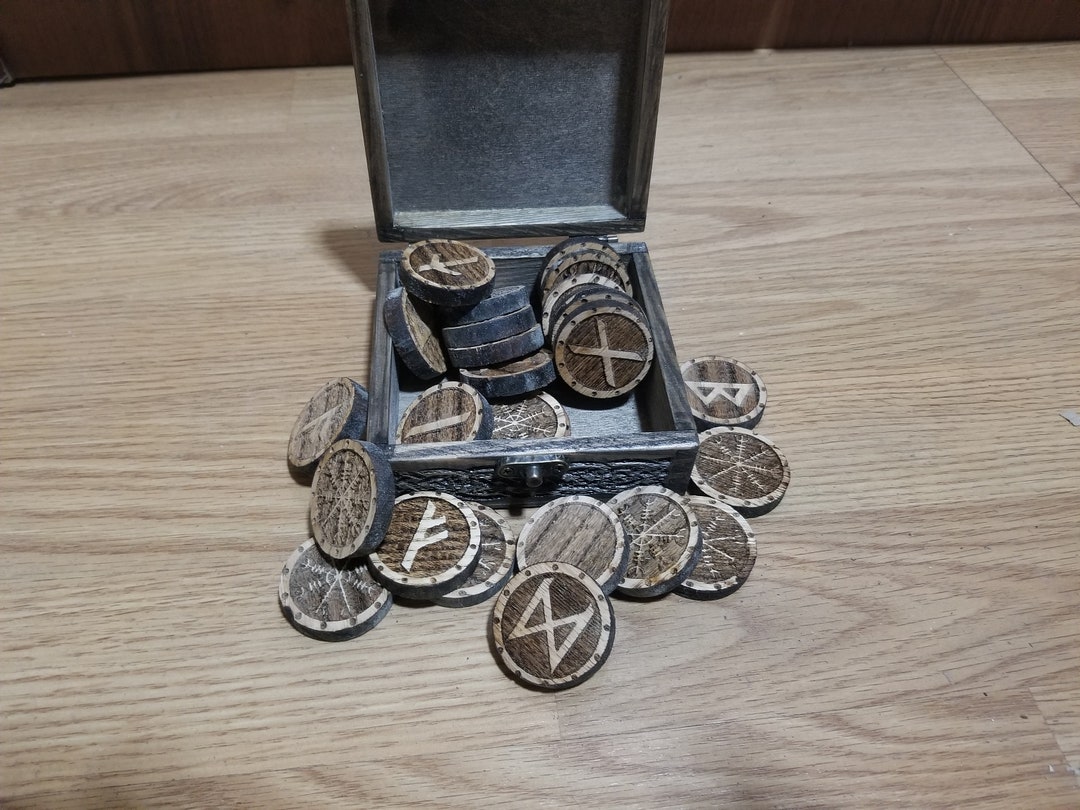 Ash Wood Elder Futhark Runes Set Helm of Awe for Divination Wooden ...