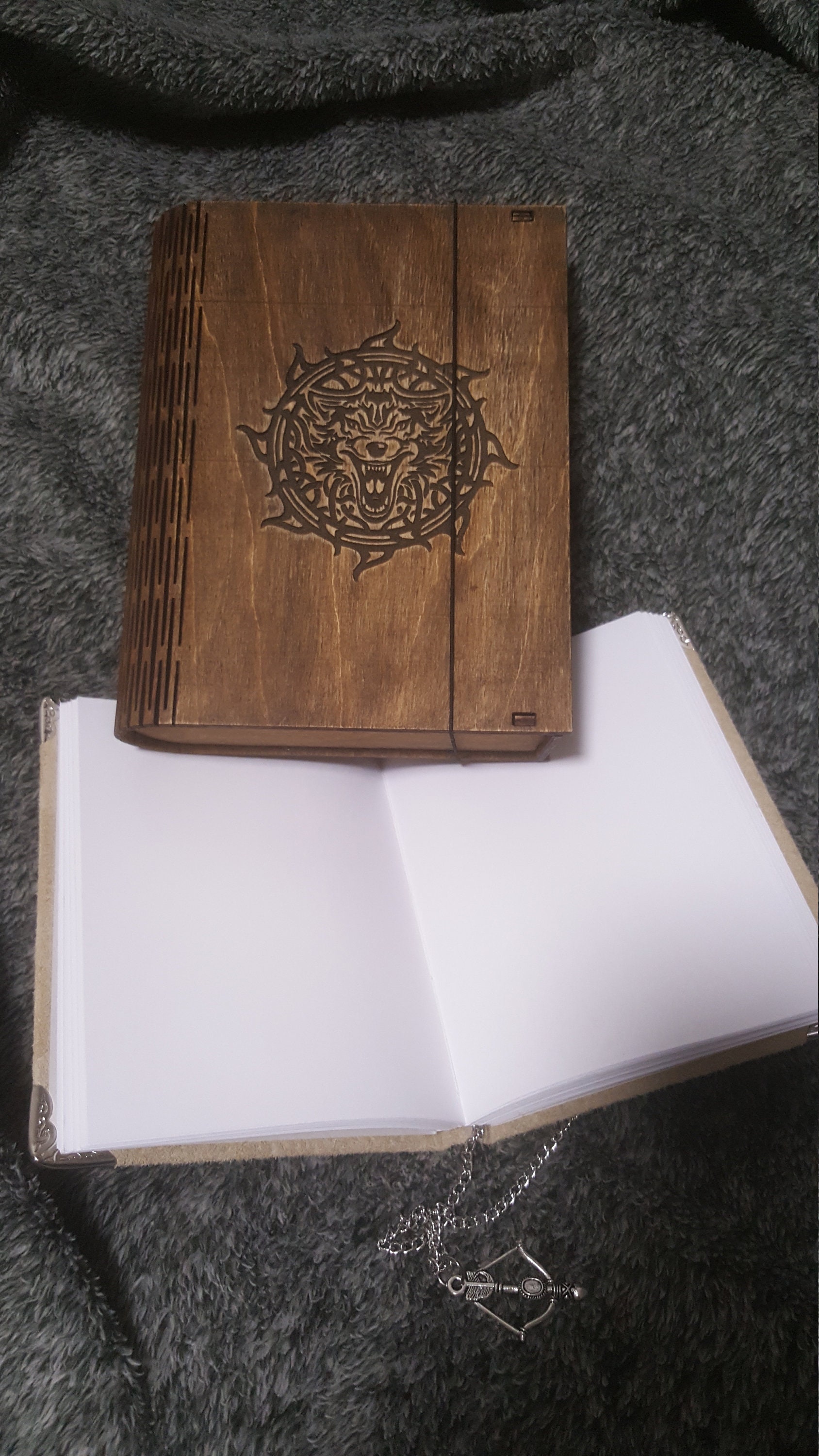 Celtic Wolf themed series Handmade suede notebook in wooden | Etsy