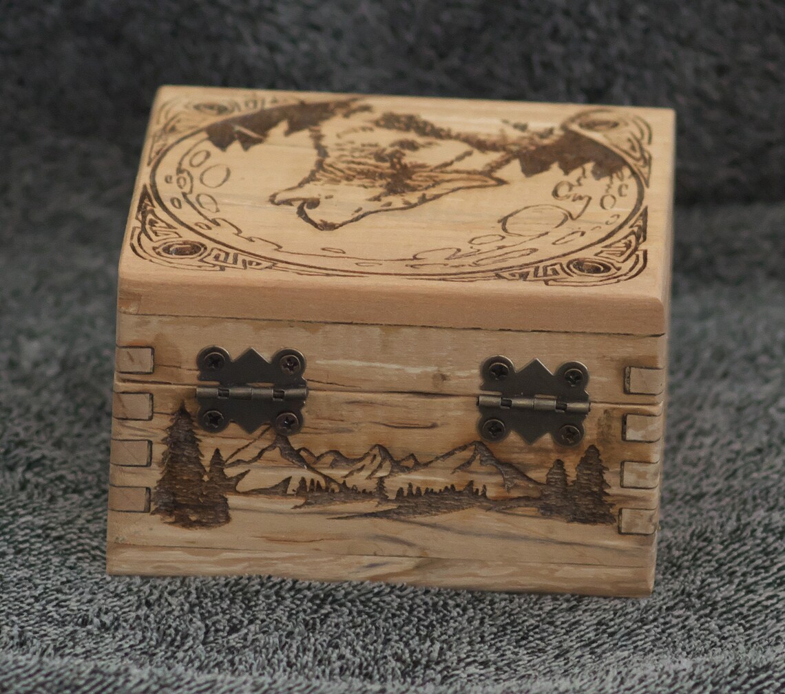 Celtic Wolf Themed Alder Wood Square Jevelery Box/casket - Etsy