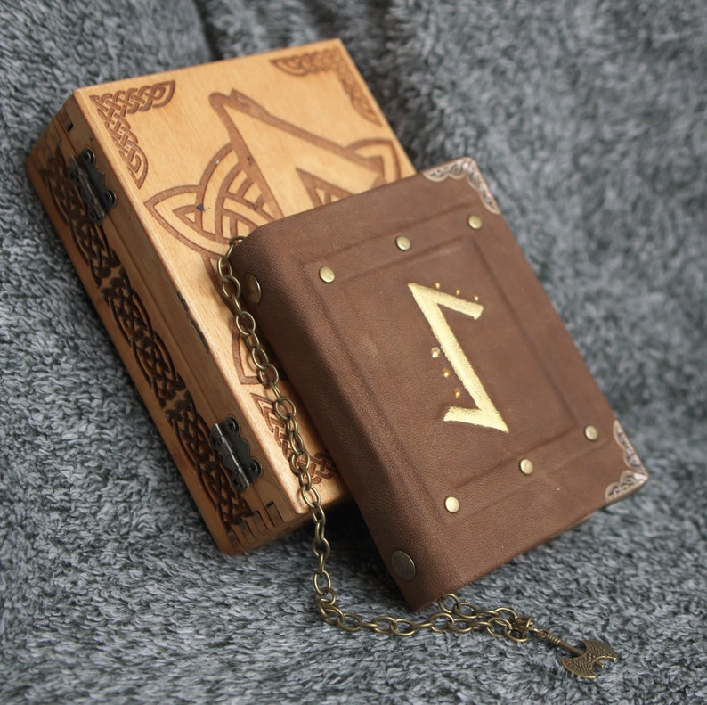 Viking Runic Handmade Leather Craft Paper Notebook in Wooden Box. Rune ...
