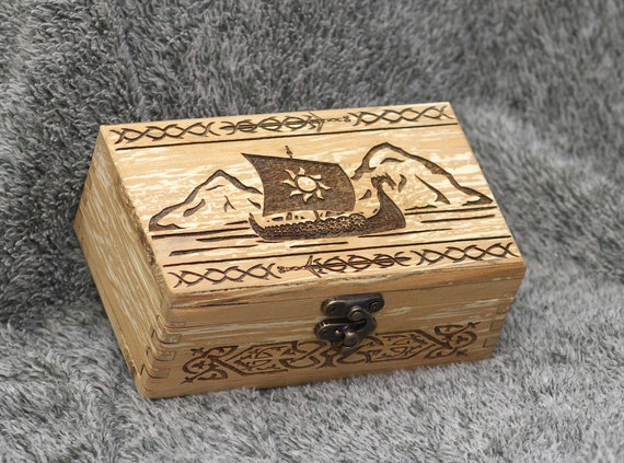 Viking themed alder wood jevelery box/casket | Etsy