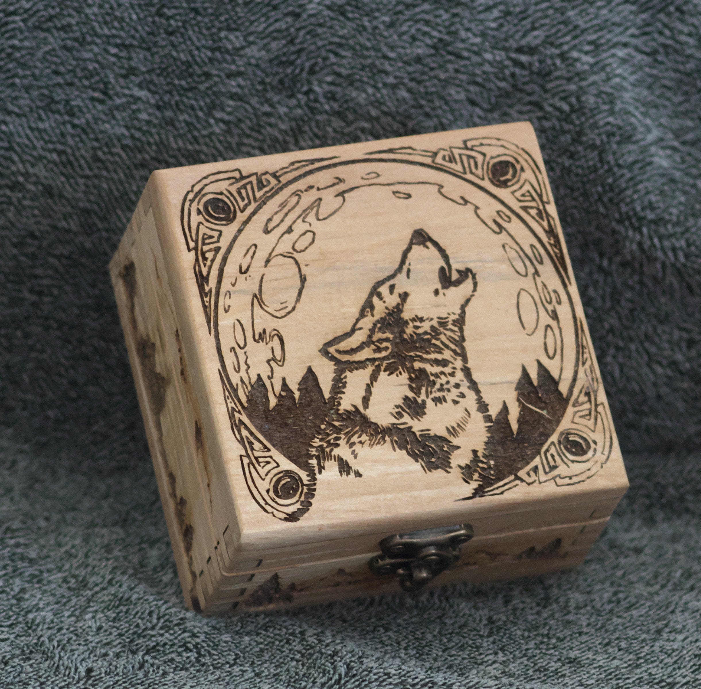 Celtic Wolf Themed Alder Wood Square Jevelery Box/casket - Etsy
