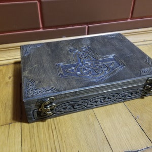 Viking - Mjolnir and Thors - Themed Wooden Jevelery Box/casket - 10"x7 ...