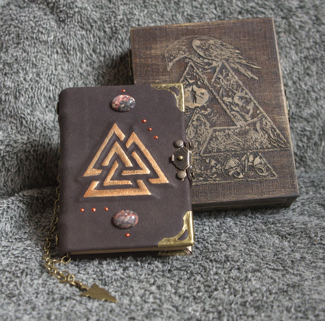 Viking Valknut Themed Handmade Leather Notebook in Wooden Box - Etsy
