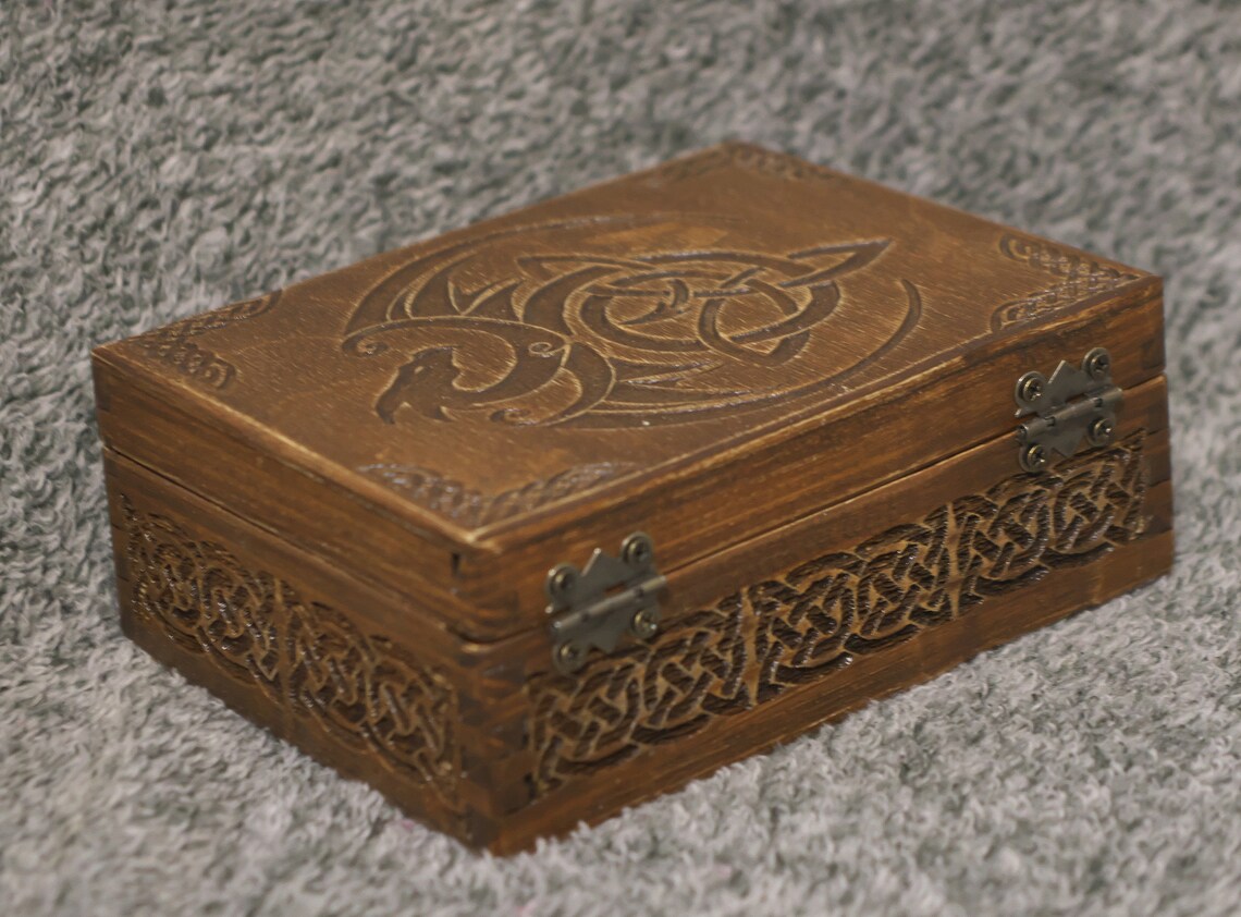 Celtic Dragon Themed Wooden Jevelery Box/casket Book-shaped - Etsy