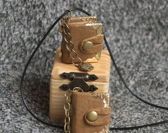 One Inch Tiny Handmade Leather Notebook Pendant in Wooden Box - Etsy