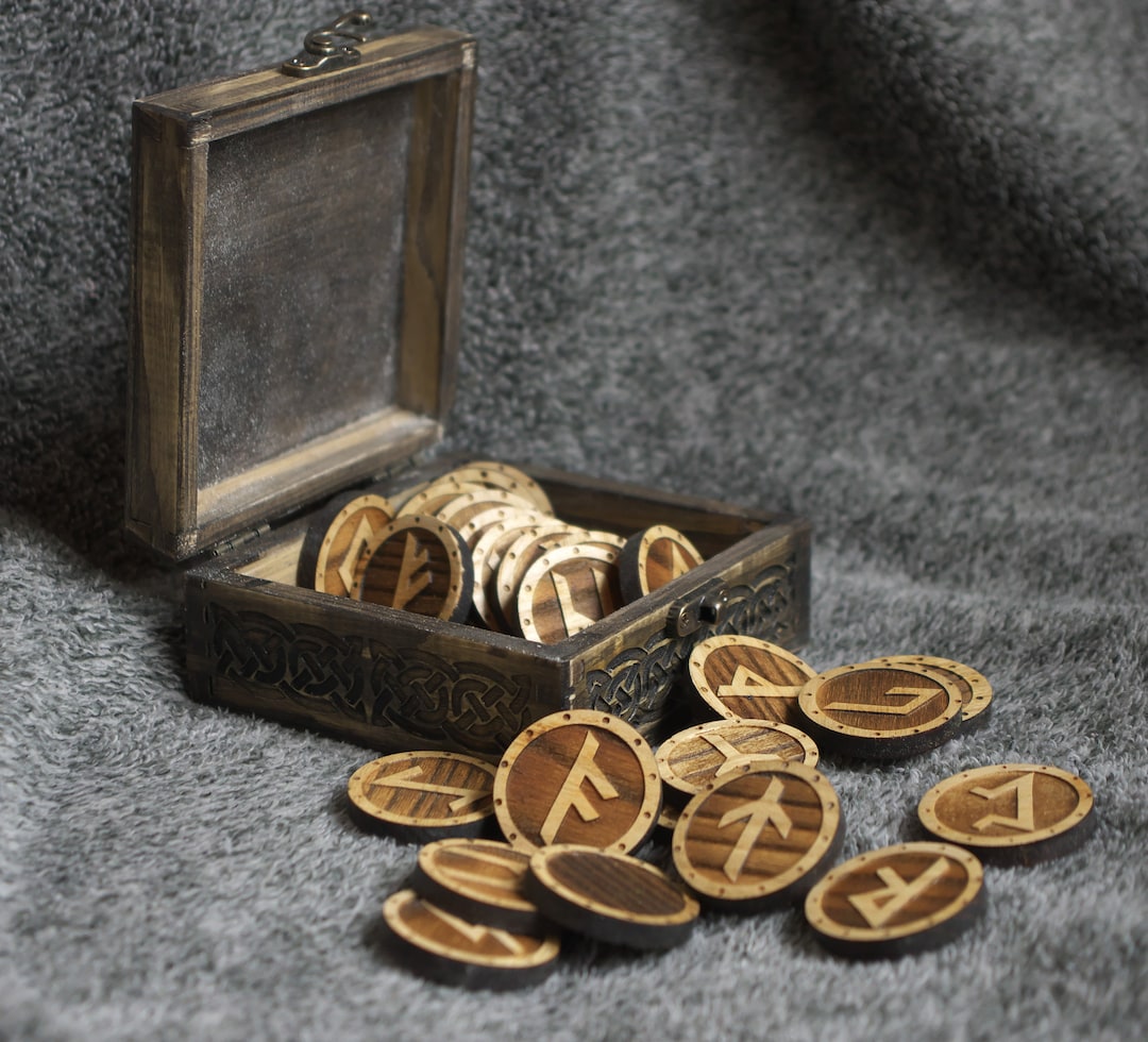 Ash Wood Elder Futhark Runes Set on Shield - for Divination - Wooden ...