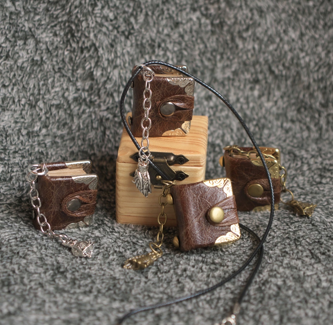 One Inch Tiny Handmade Leather Notebook Pendant in Wooden Box - Etsy