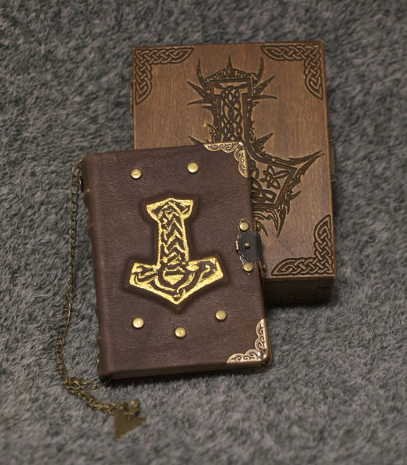 Viking Mjolnir themed handmade leather 150 craft paper pages | Etsy