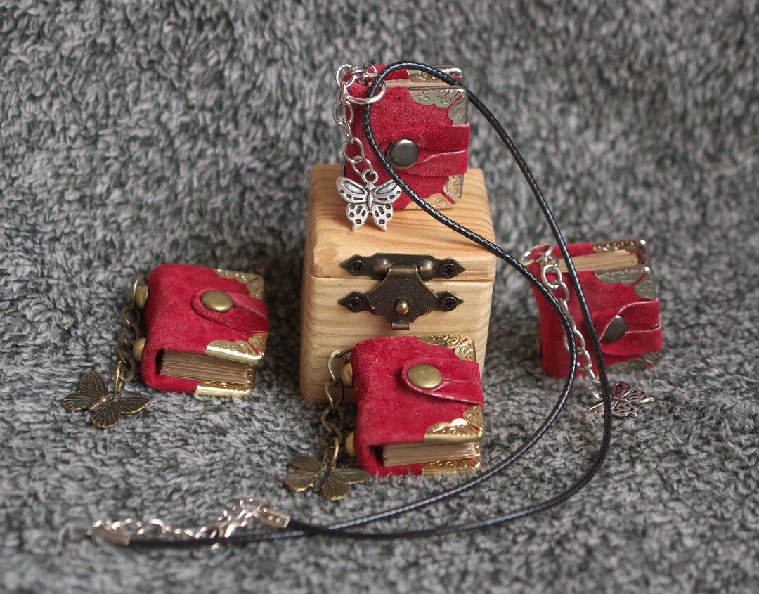 One Inch Tiny Handmade Leather Notebook Pendant in Wooden Box - Etsy