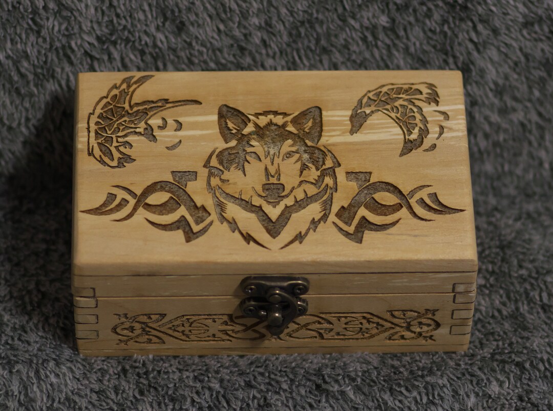Celtic Wolf and Ravens Themed Alder Wood Jevelery Box/casket - Etsy