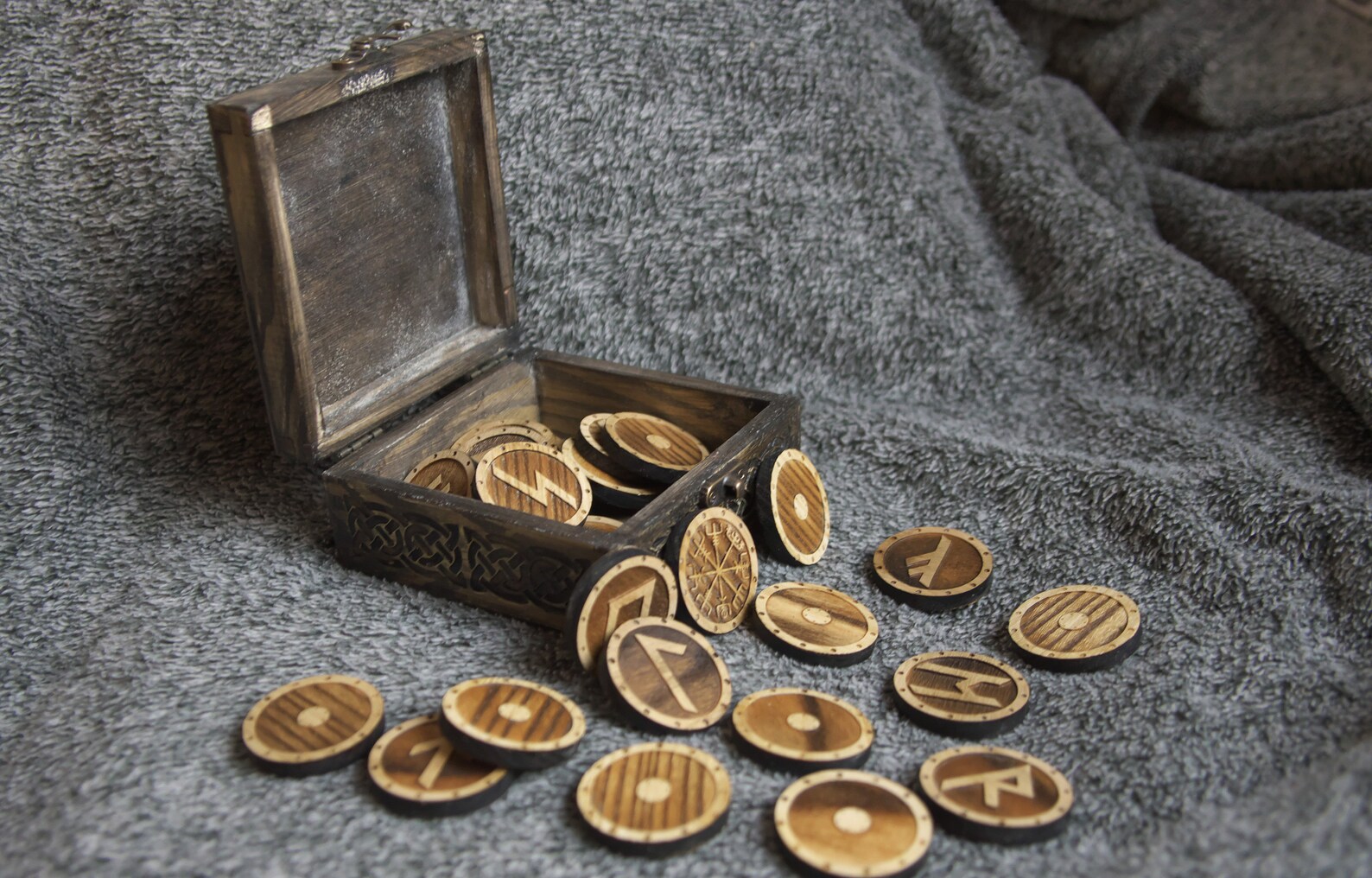 Ash Wood Elder Futhark Runes Set on Shield for Divination | Etsy