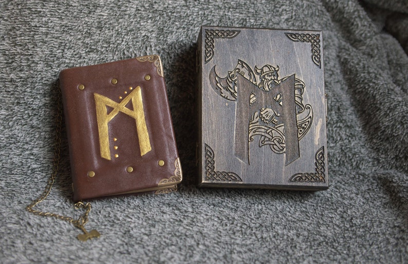 Viking Runic Handmade Leather Craft Paper Notebook in Wooden Box. Runa ...
