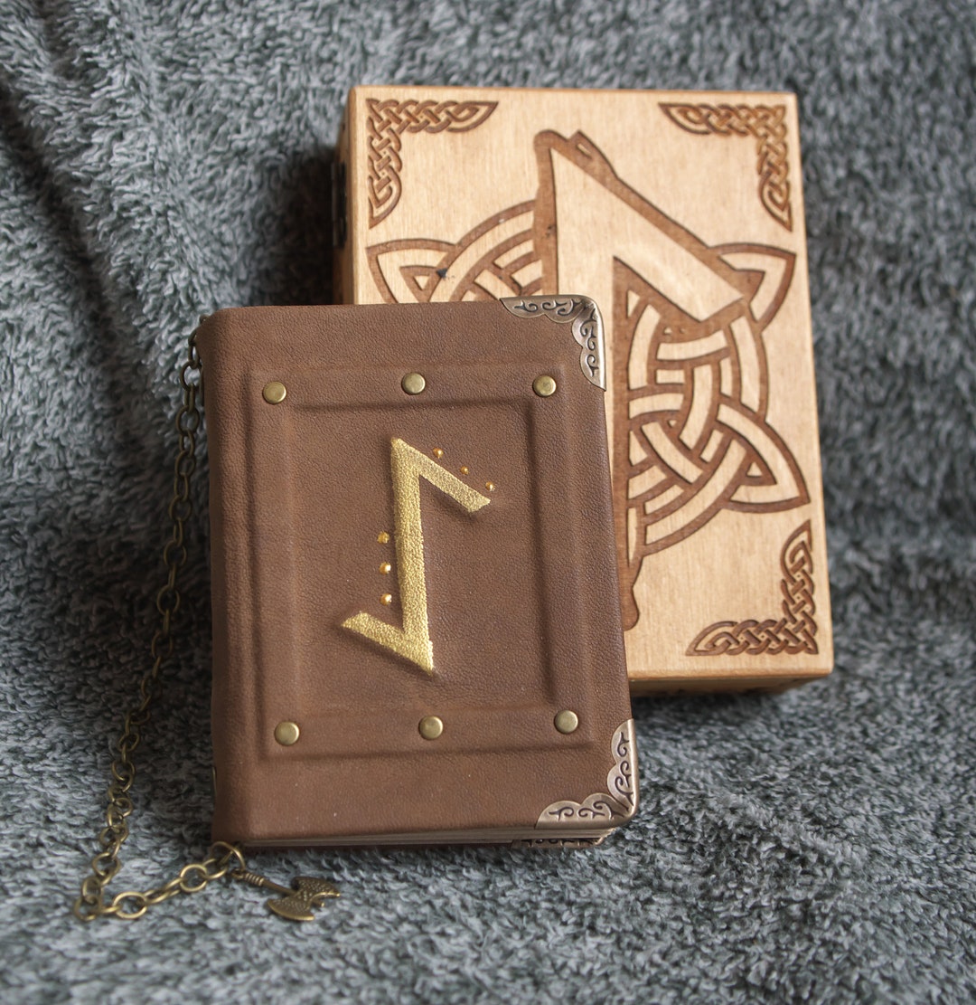Viking Runic Handmade Leather Craft Paper Notebook in Wooden Box. Rune ...