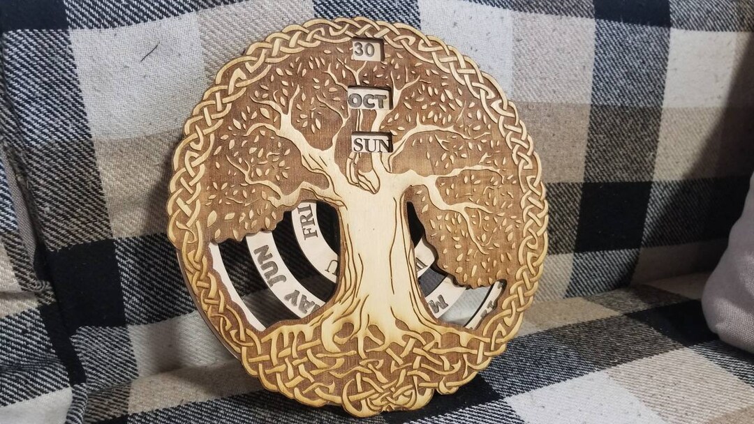 Big 12" 30cm Wall Mounted Celtic Tree Wooden Perpetual Calendar - Any ...