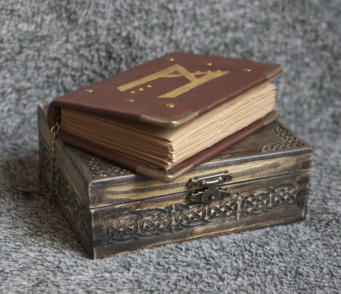 Viking Runic Handmade Leather Craft Paper Notebook in Wooden Box. Runa ...