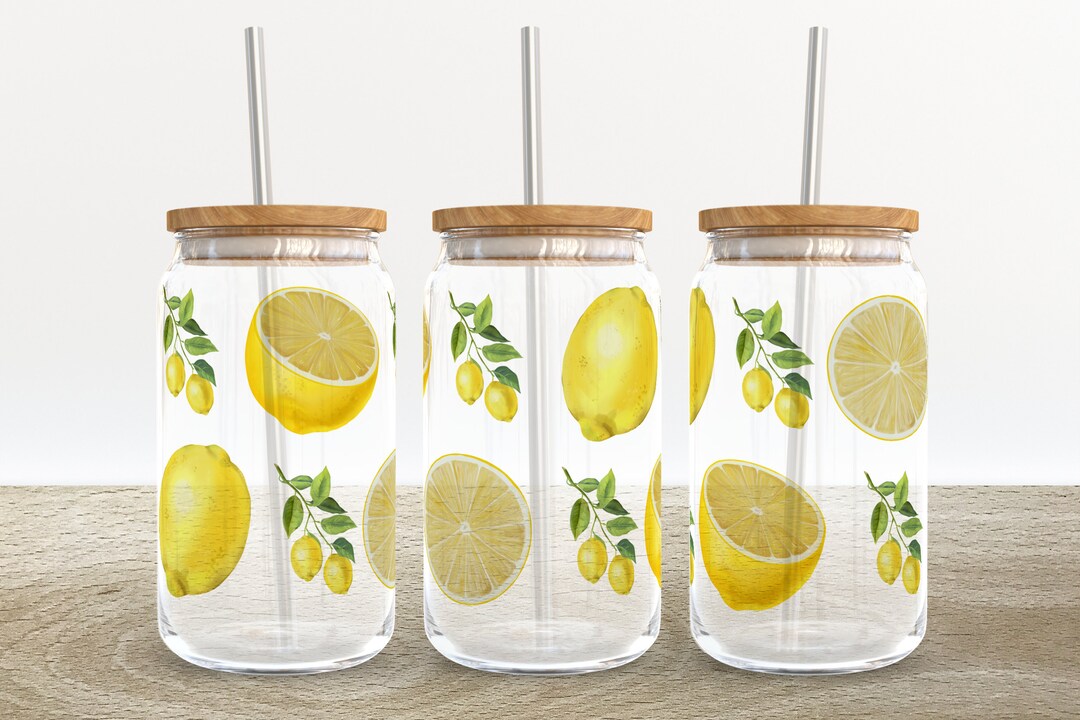 Lemon Boho Tumbler Sublimation Design | 16oz Libbey Glass Can (digital ...