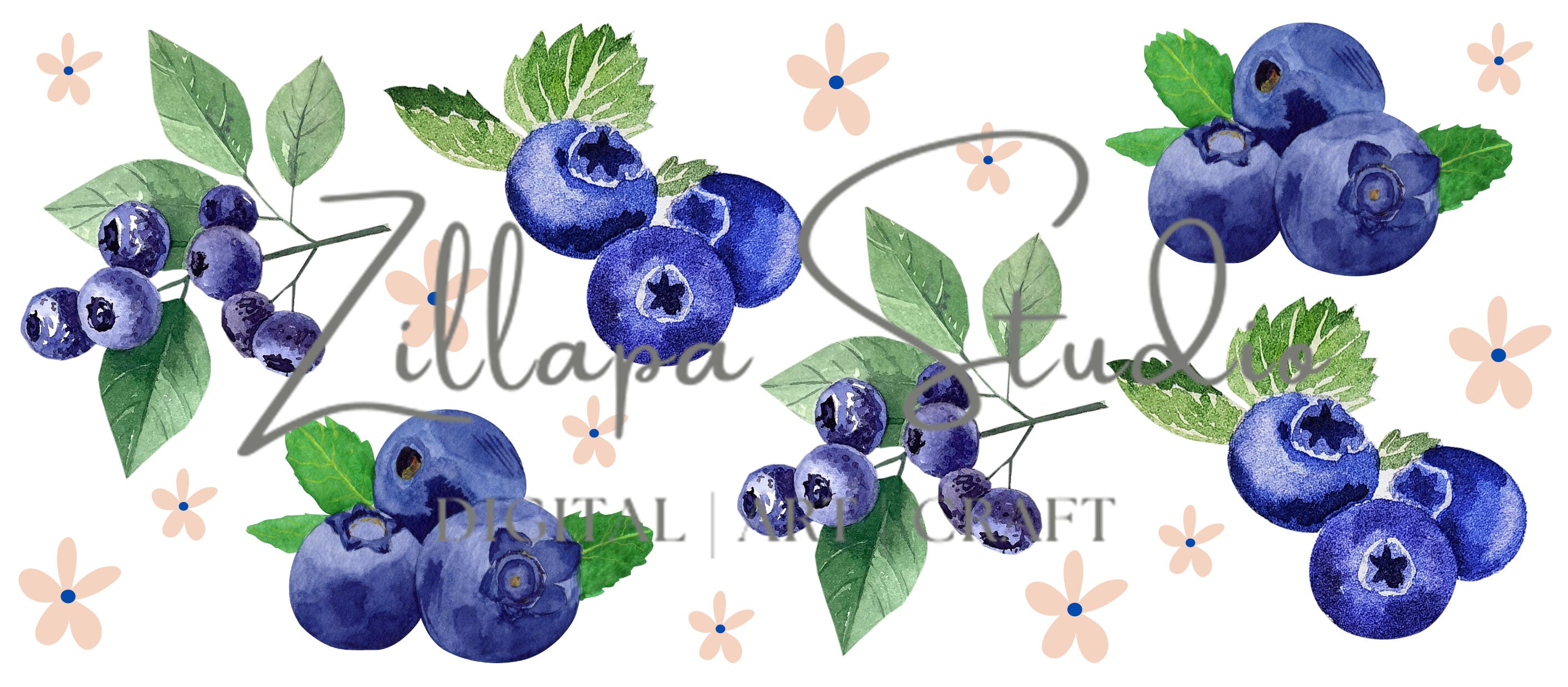 Boho Blueberry Art | 16 Oz Libbey Glass Can Tumbler Sublimation Design ...