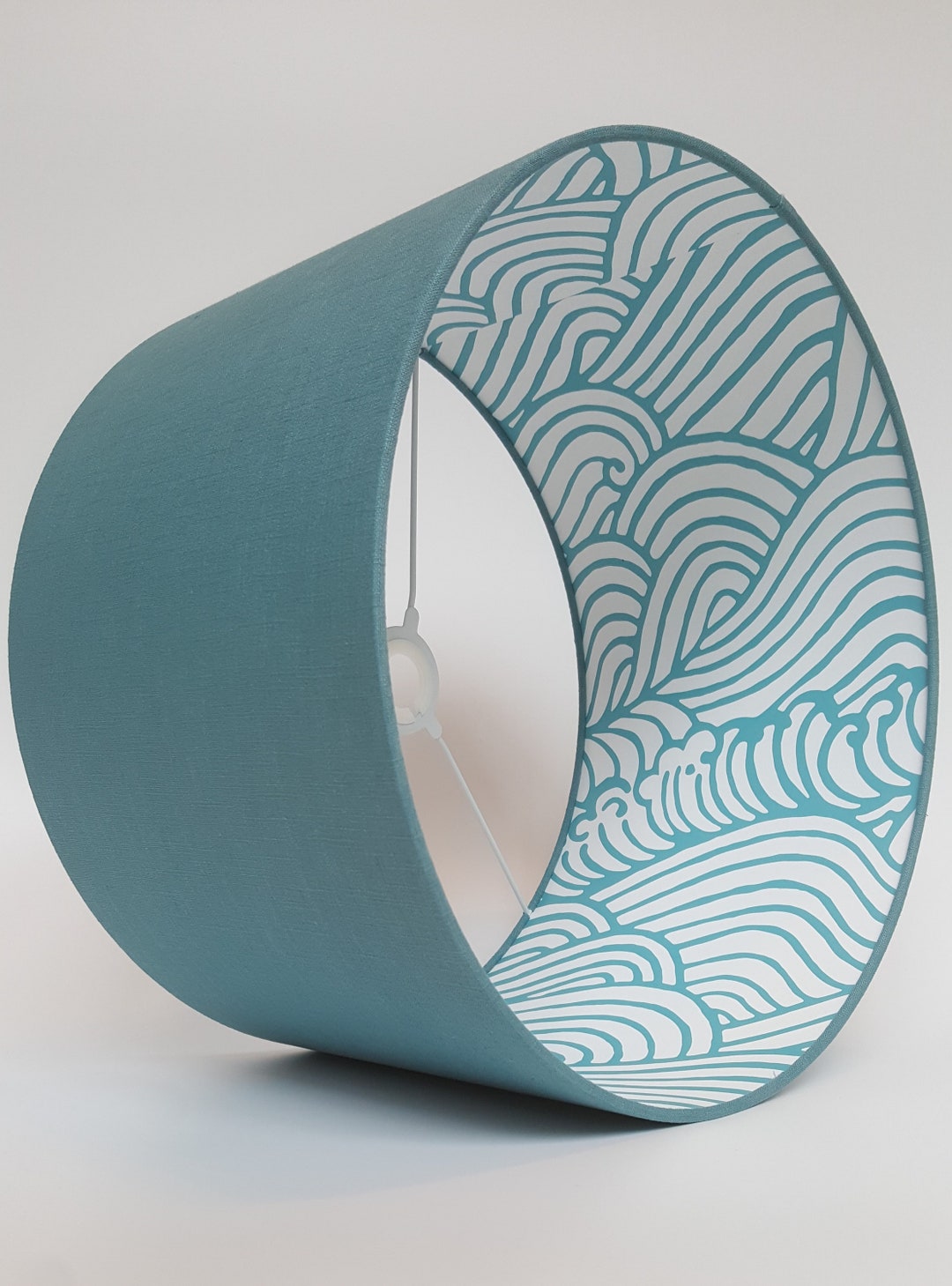 Contemporary Teal Linen Wave duo Lampshades Available in Various Sizes ...