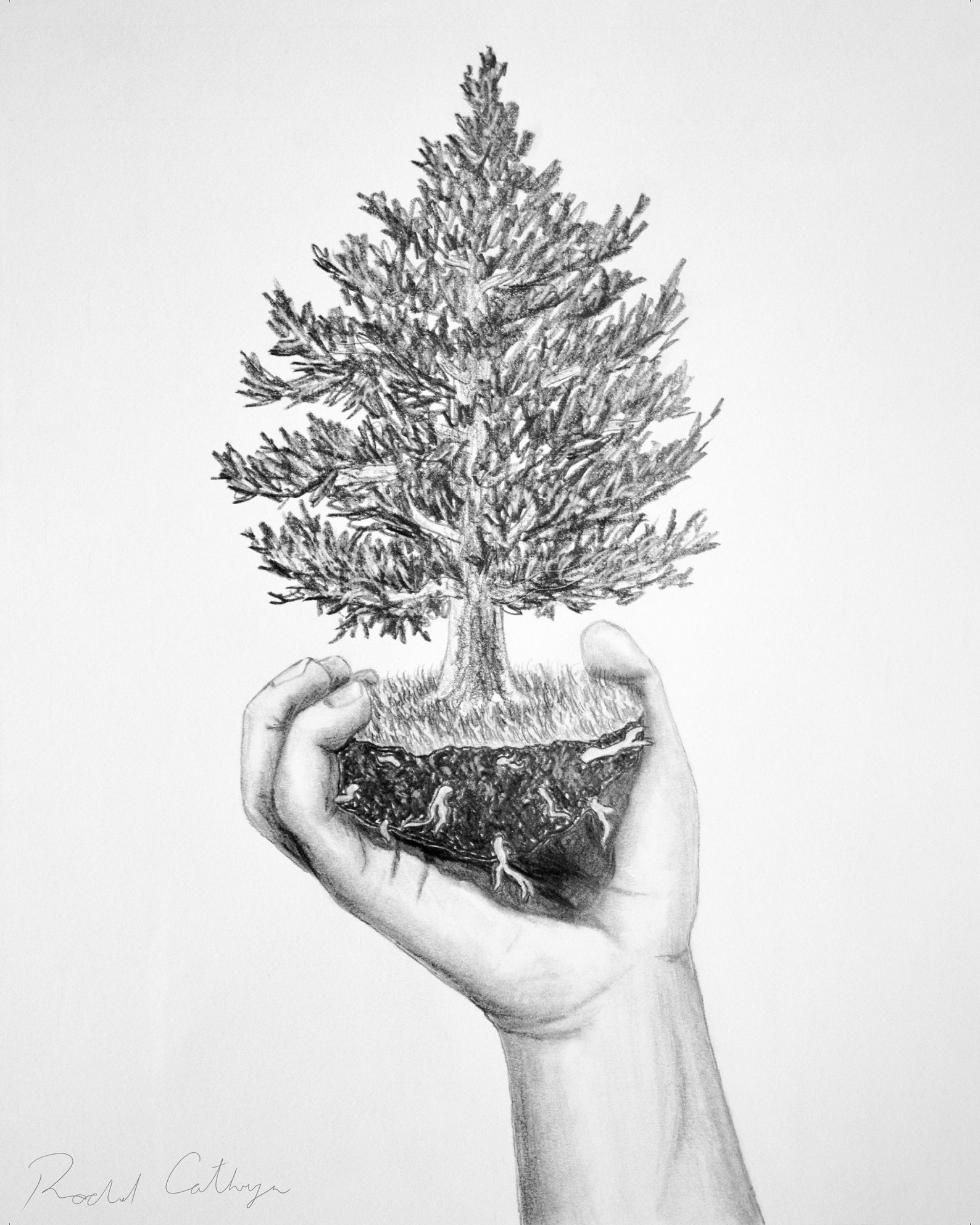 Surrealistic Hand Holding a Tree ILLUSTRATION PRINT 8x10 Inches ...