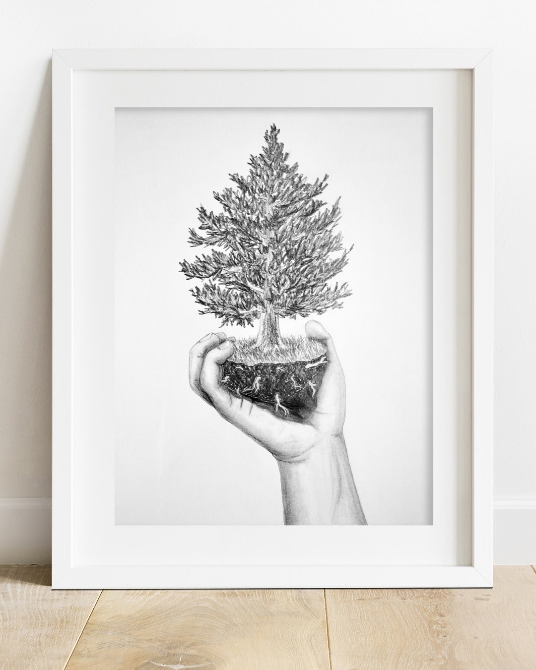 Surrealistic Hand Holding a Tree ILLUSTRATION PRINT 8x10 Inches ...
