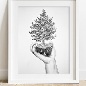 Surrealistic Hand Holding a Tree ILLUSTRATION PRINT 8x10 Inches ...