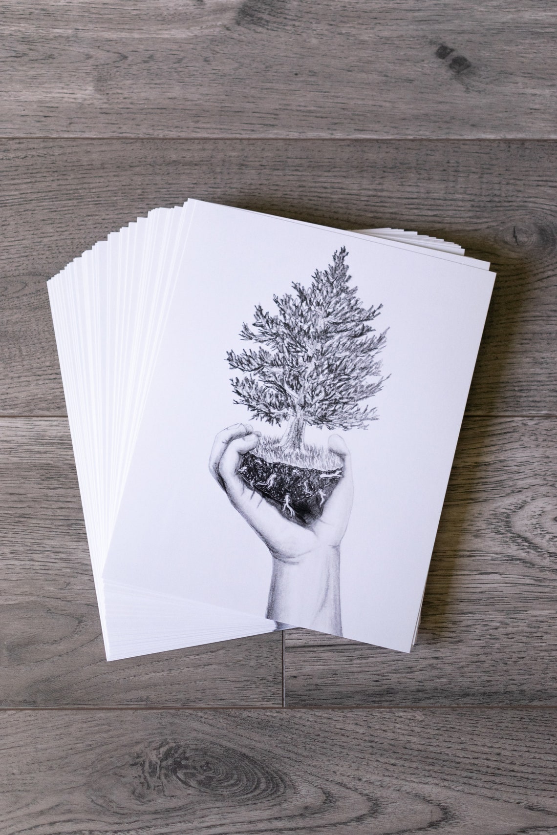 Surrealistic Hand Holding a Tree ILLUSTRATION PRINT 8x10 Inches ...