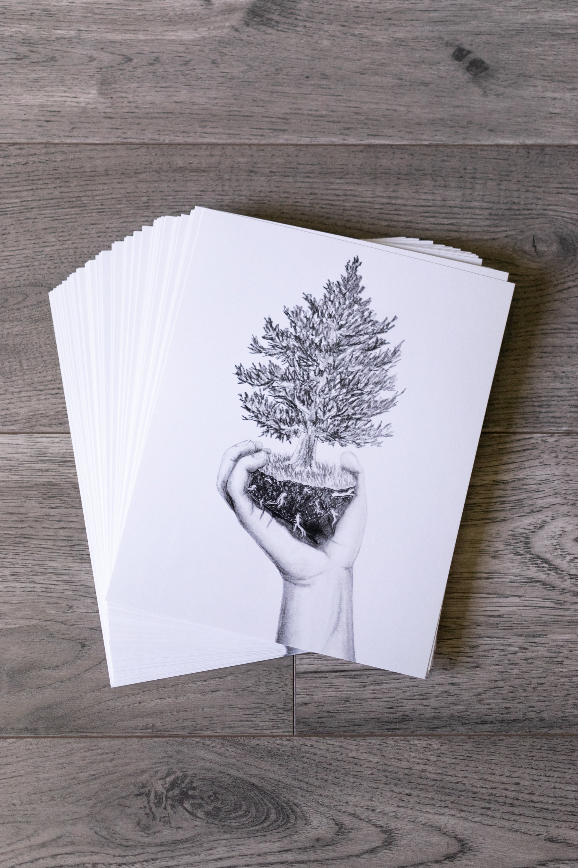 Surrealistic Hand Holding a Tree ILLUSTRATION PRINT 8x10 Inches ...