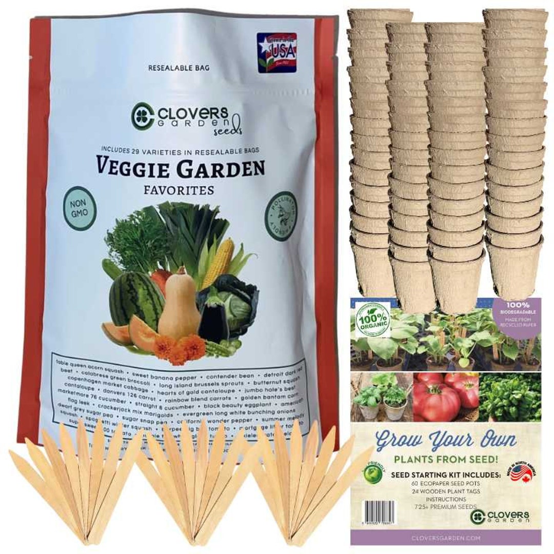 Veggie Garden Favorites Grow Kit | 725 Seeds, 29 Varieties + 60 Organic ...