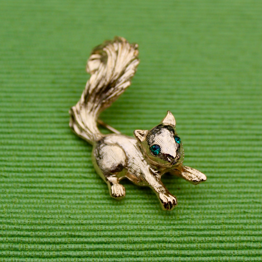 Vintage Gold Squirrel Brooch With Swarovski Rhinestones - Etsy