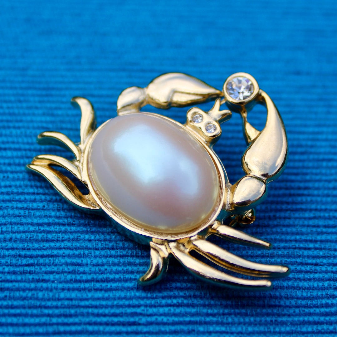 Vintage Crab Brooch With Swarovski Crystal - Etsy