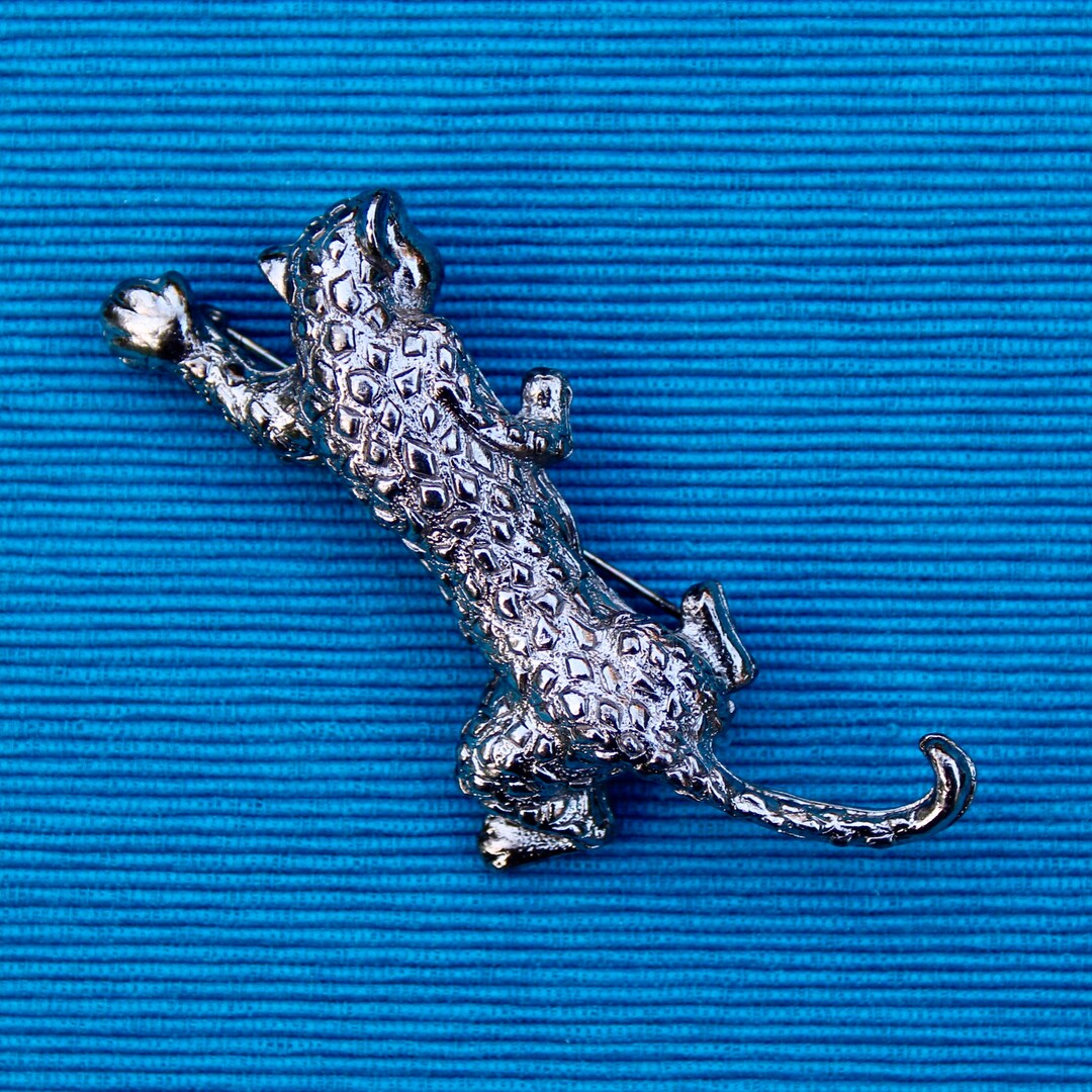 Vintage Silver Leopard Brooch - Etsy