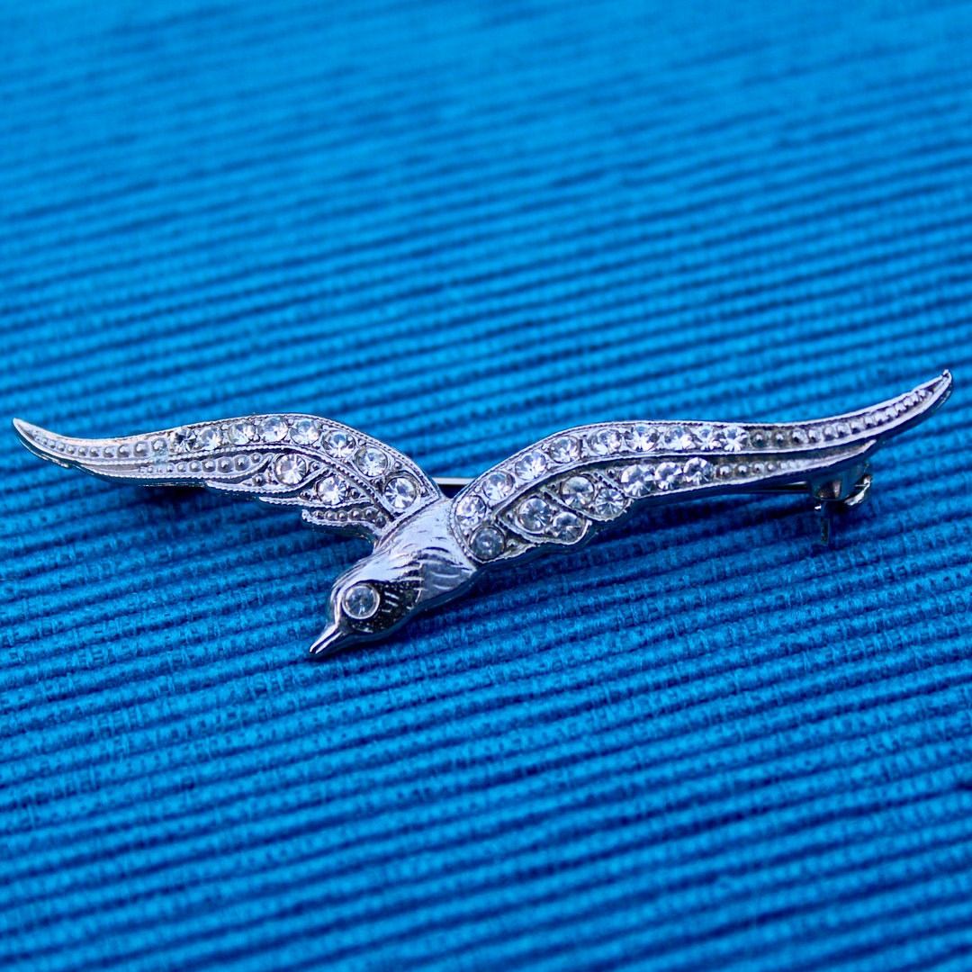 Vintage Seagull Brooch Silver Swarovski Rhinestones Silver Sea - Etsy ...