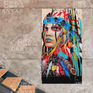 American Indian, Colorful Print Native American Woman Canvas Print Wall ...