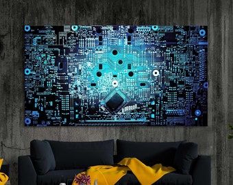 Circuit Layout Electronics Wall Art Chip Huge Panoramic Canvas Print ...