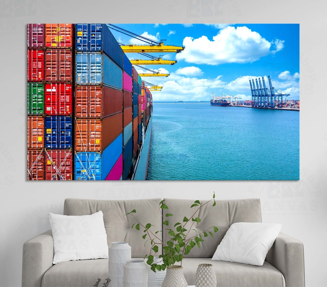Container Ship Canvas Framed or Poster Print Business Cargo Ships With ...