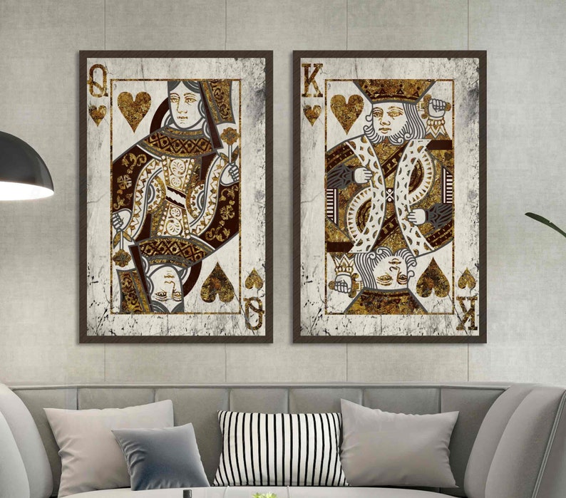 Vintage King and Queen Playing Card Set His & Hers Wall Art Game Room ...