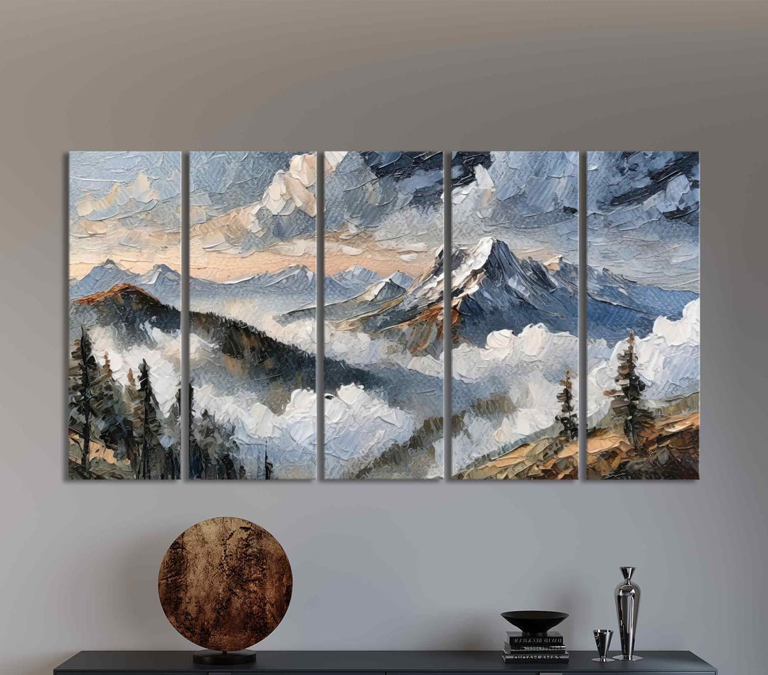 Peaceful Mountain View Wall Art Cloudy Forest Scenery Foggy Mountain ...