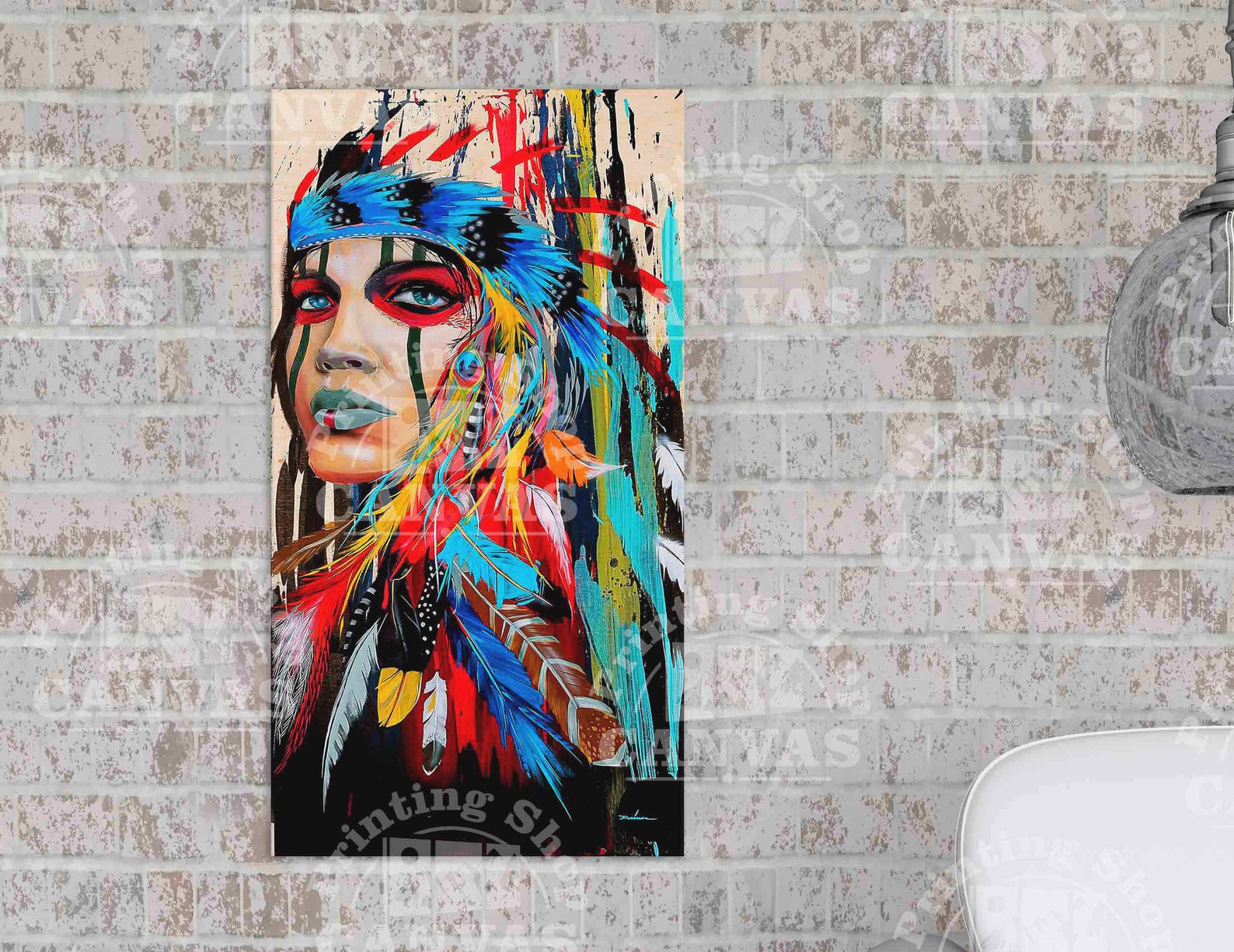 American Indian, Colorful Print Native American Woman Canvas Print Wall ...