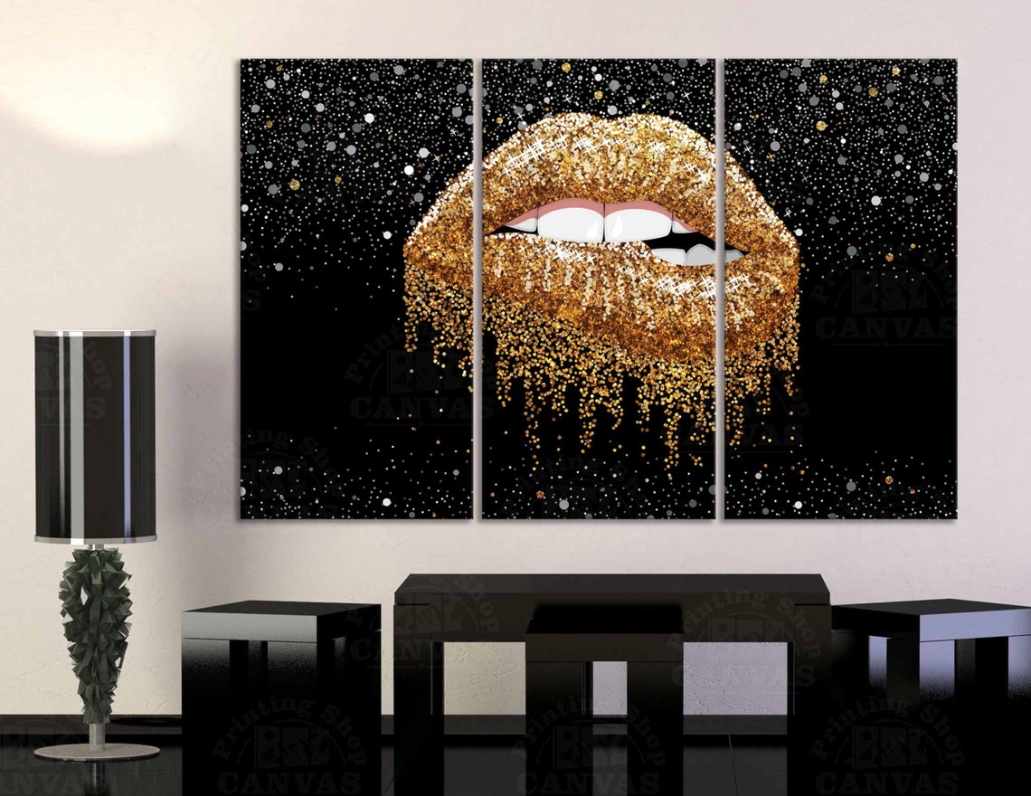 Pink Glitter Lips Glitter Lips Lip Art Fashion Wall Art - Etsy